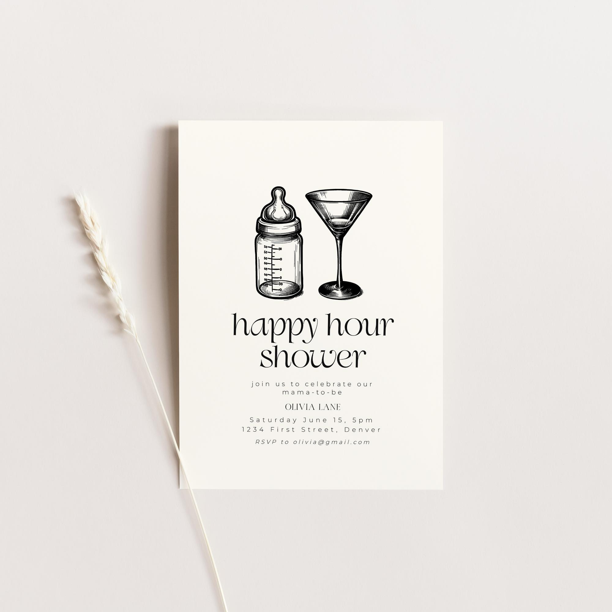 Happy Hour Baby Shower Invitation Template: Modern Cocktail Design ...