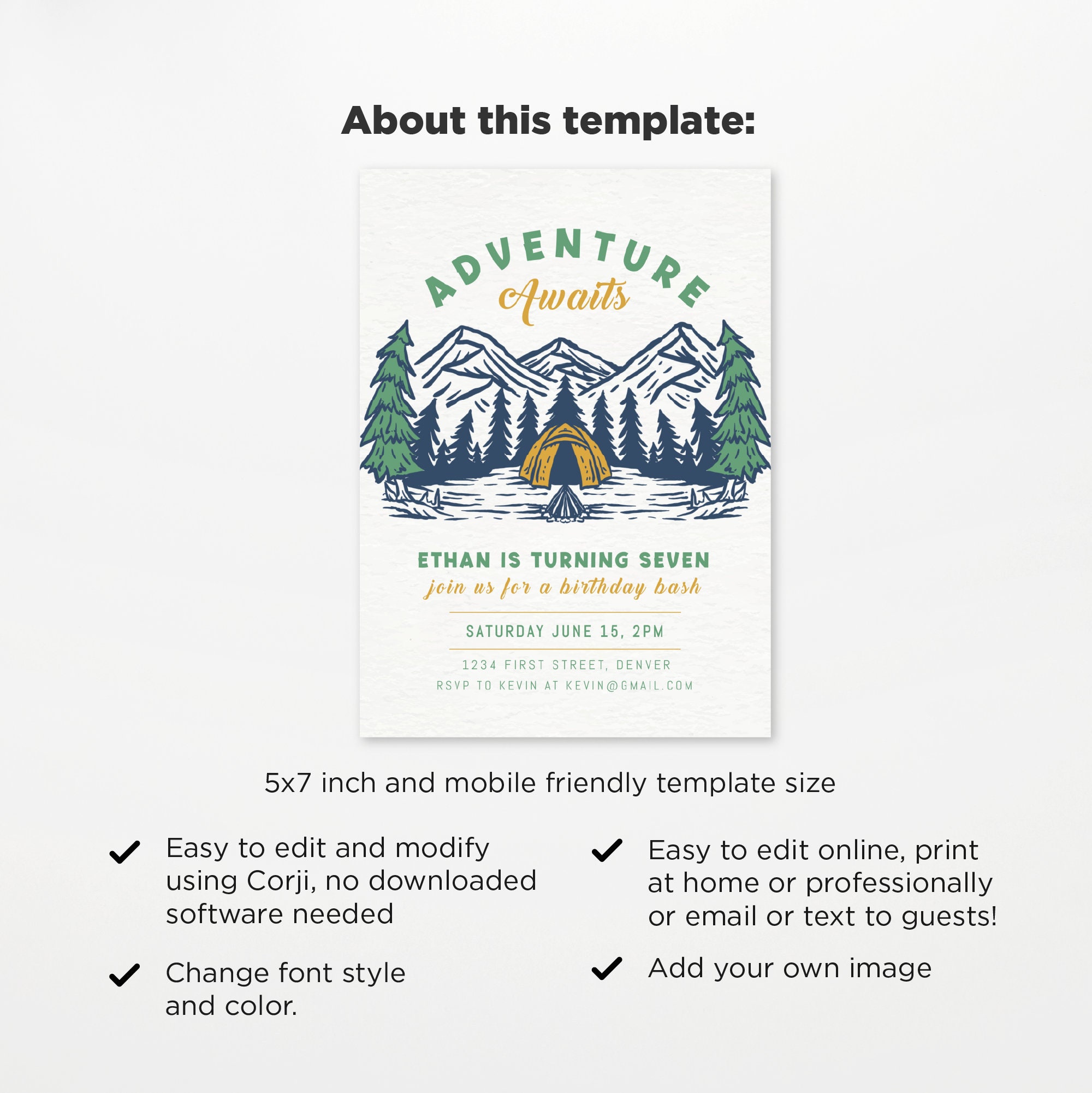 Adventure Awaits Camping Theme Birthday Party Invitation - Etsy