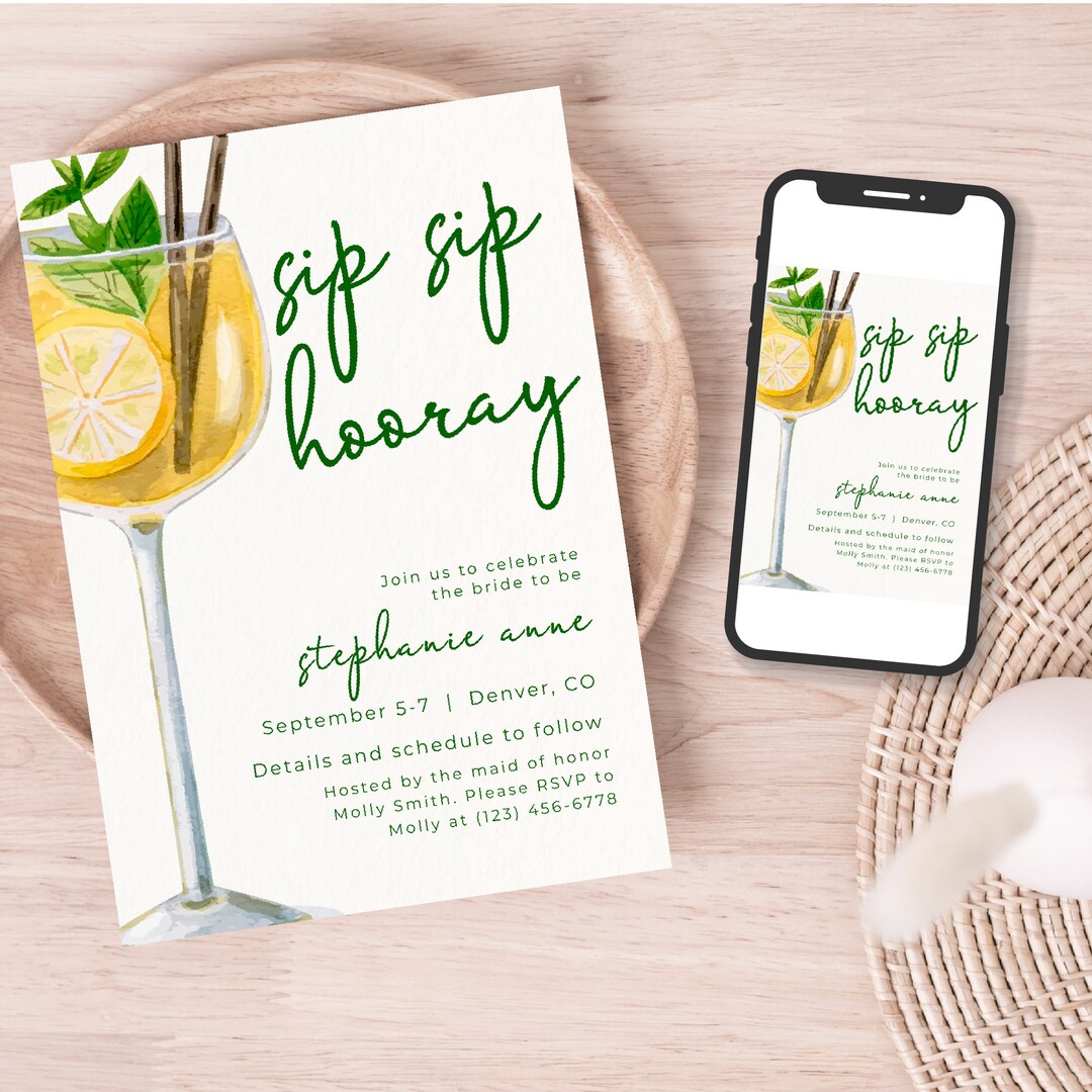 Sip Sip Hooray Weekend Party Invitation Template With Fresh Cocktail ...