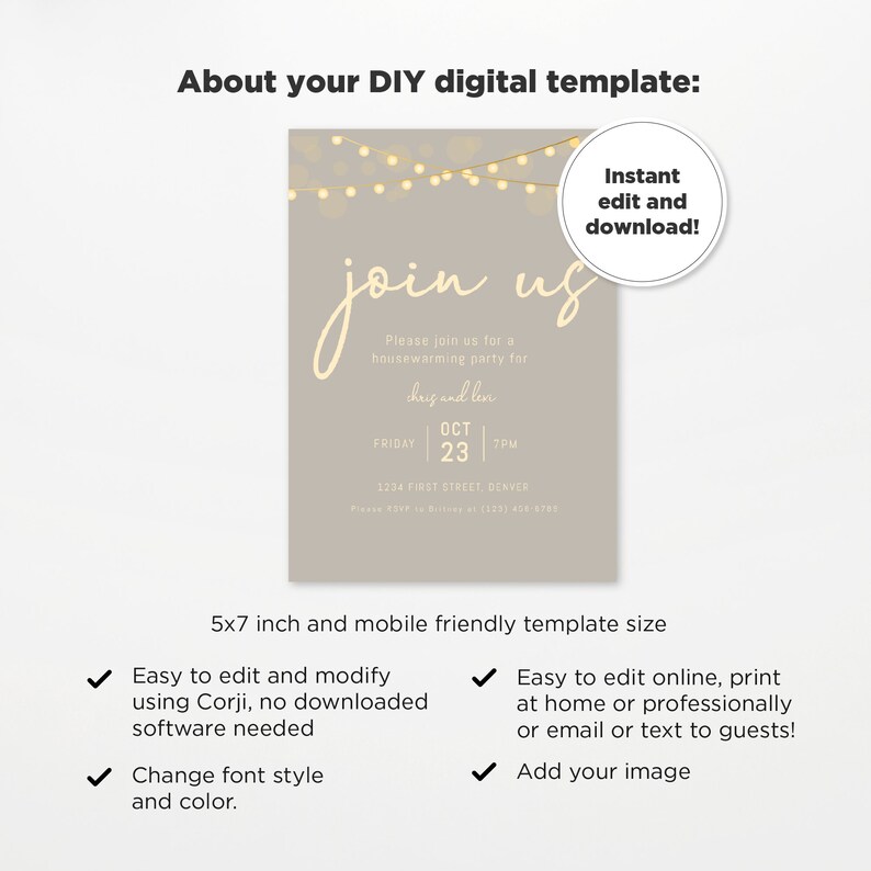 Join Us Party Invitation Template Beige Background With - Etsy