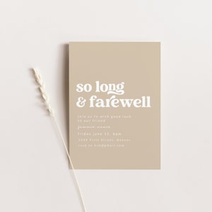 Simple and Elegant Beige so Long and Farewell Party Invitation Template ...