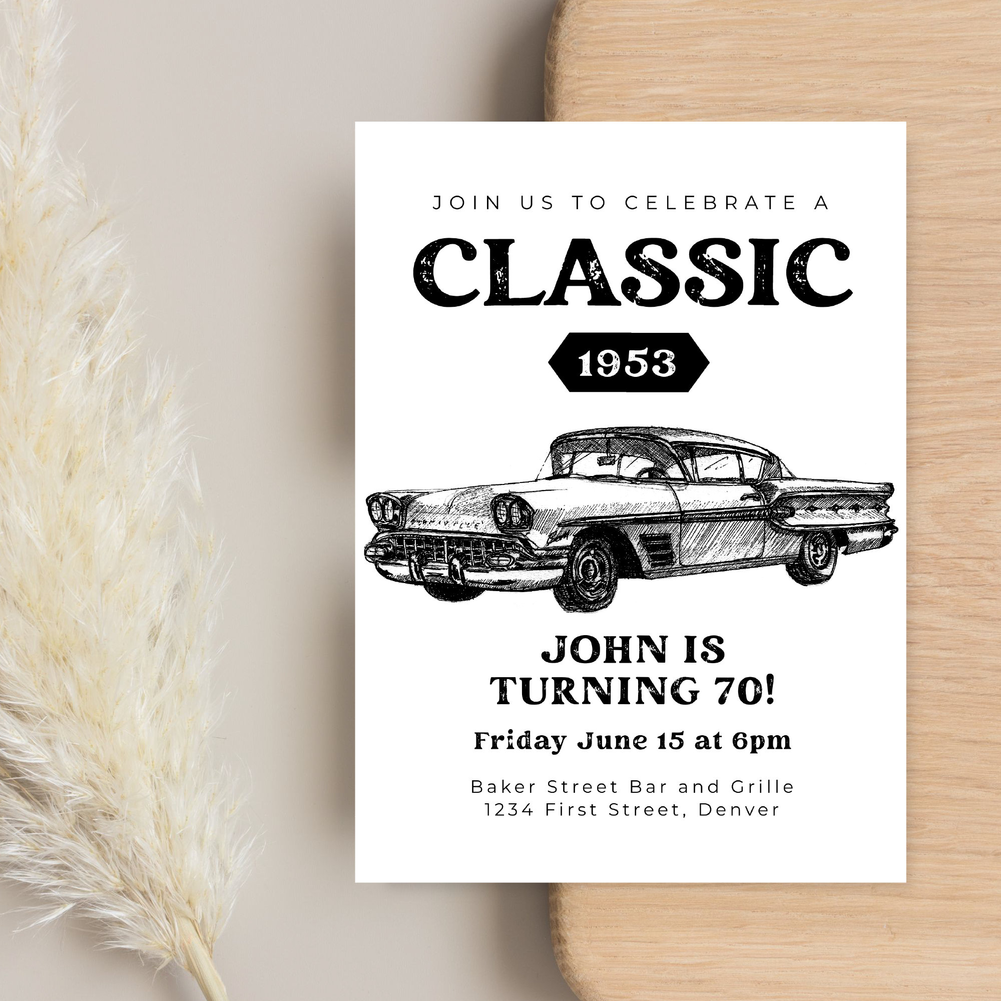 Vintage Classic Car Birthday Invitation: Instant Download - Etsy