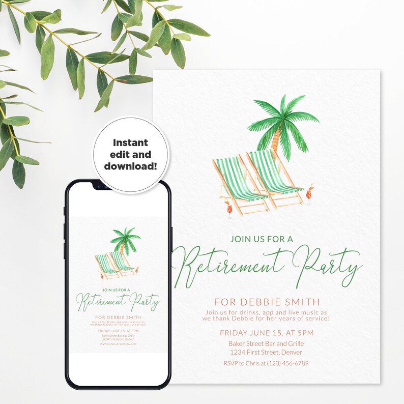 Beach Theme Retirement Party Invitation Template With Two | Etsy