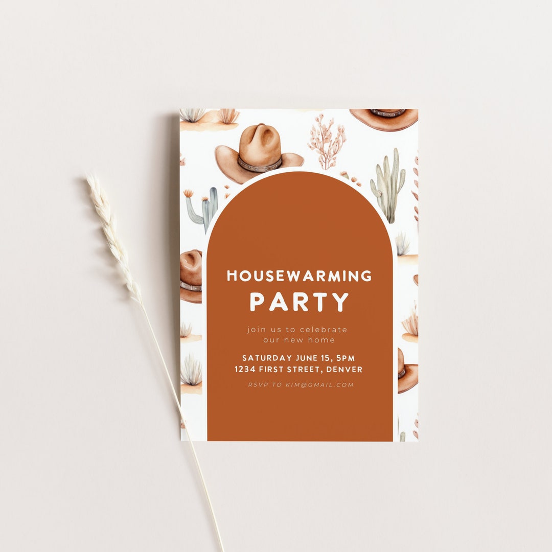 Southwest Housewarming Party Invitation: Cactus and Cowboy Hat (instant ...