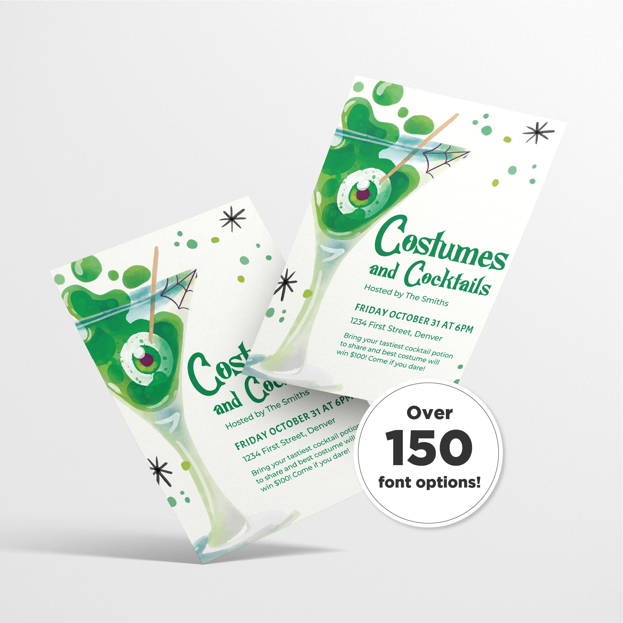 Costumes and Cocktails Party Invitation Template With Green | Etsy