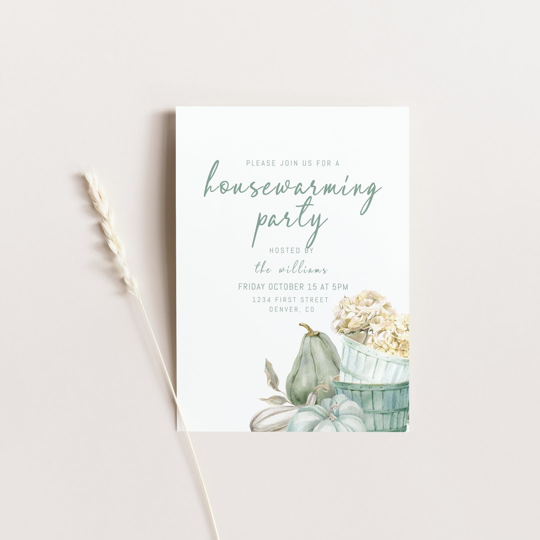 Fall Theme Housewarming Party Invitation Template With Boho Blue ...