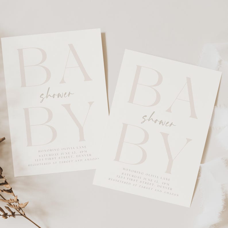 Simple Modern Classic Baby Shower Invitation Template - Instant Edit ...