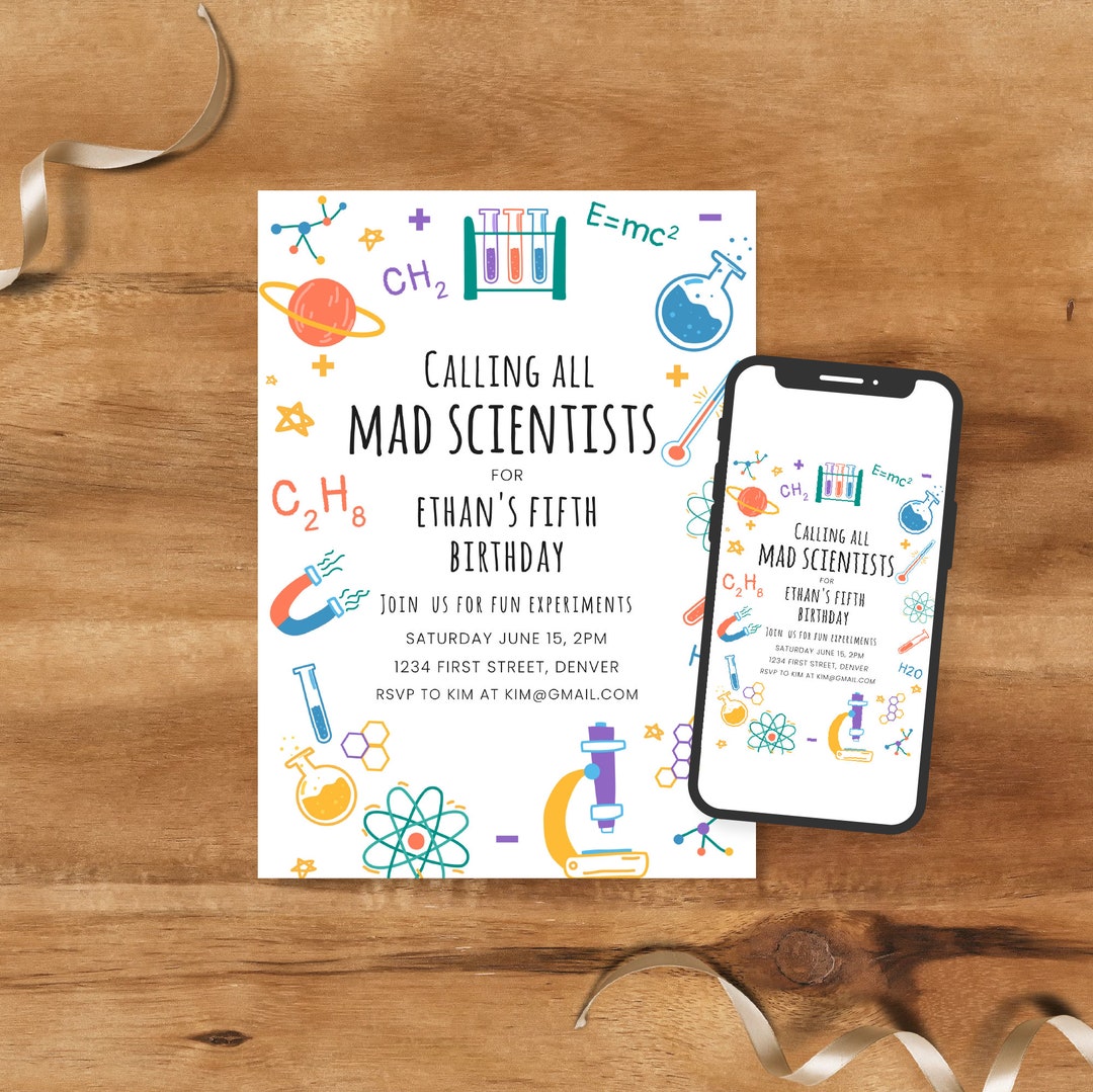 Mad Scientist Birthday Invitation Template: Science Theme (digital ...