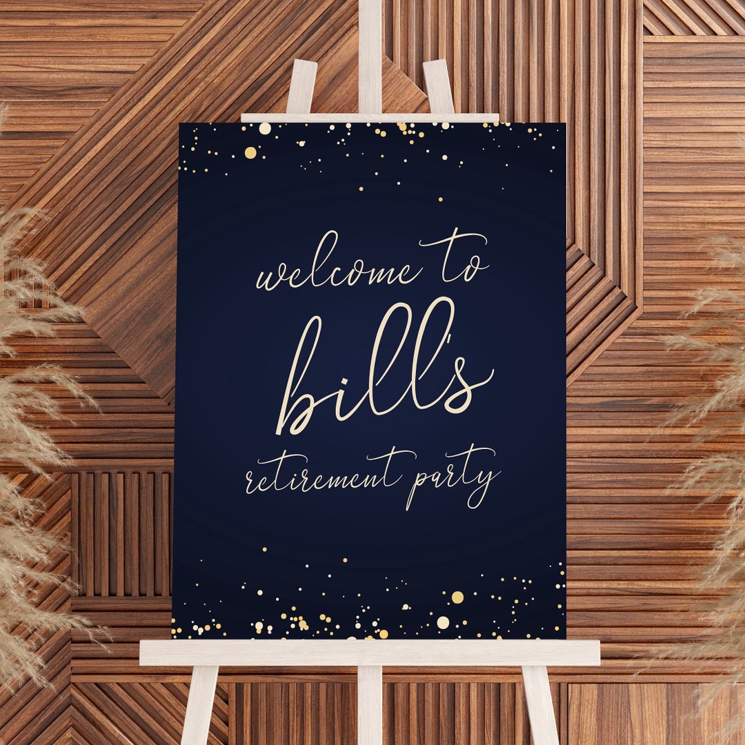 Blue and Gold Glitter Retirement Party Poster/sign Template - Instant ...