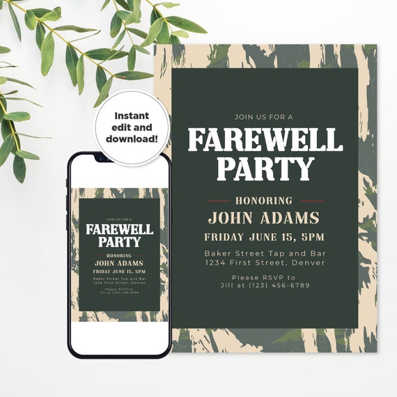 Military Themed Farewell Party Invitation Template With Camo - Etsy