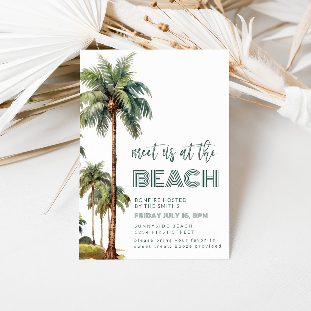 Beach Theme Party Invitation Template for Birthday/anniversary/bonfire ...