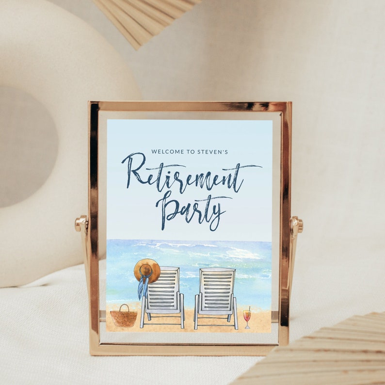 Beach Retirement Party Sign Template: Chairs & Drinks (digital Download ...