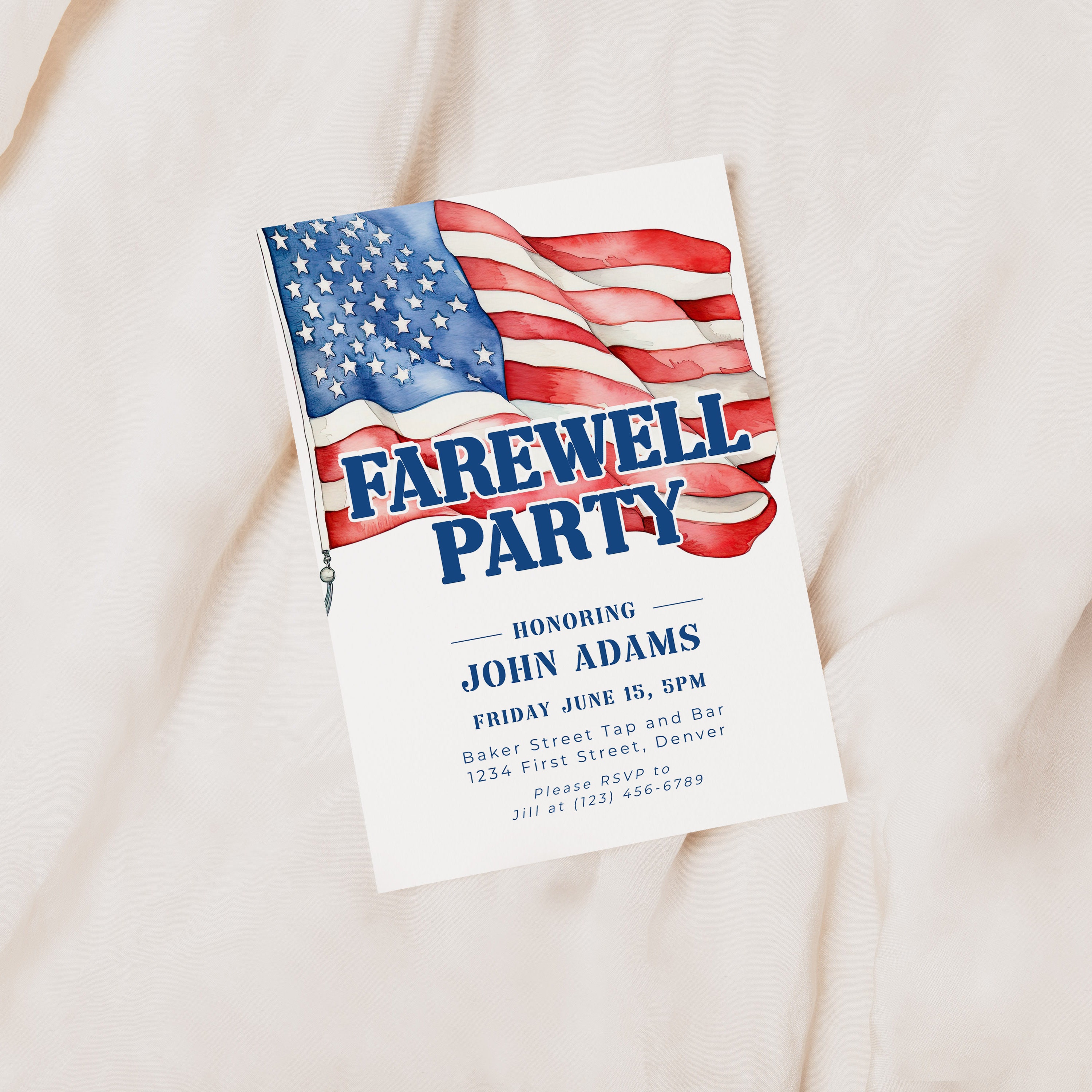 Military Themed Farewell Party Invitation Template With American Flag ...