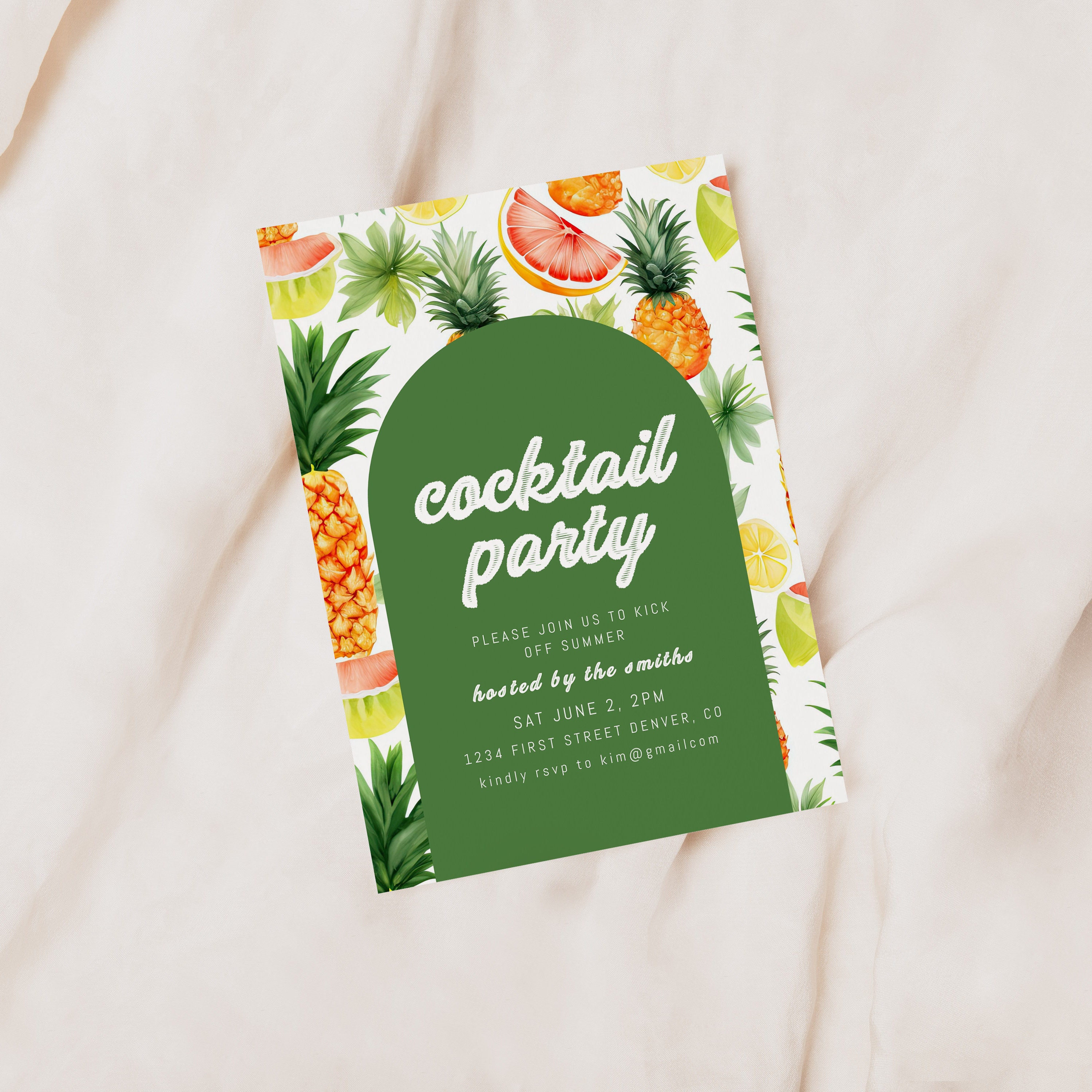 Summer Cocktail Pool Party With Fruit Invitation Housewarming/summer ...