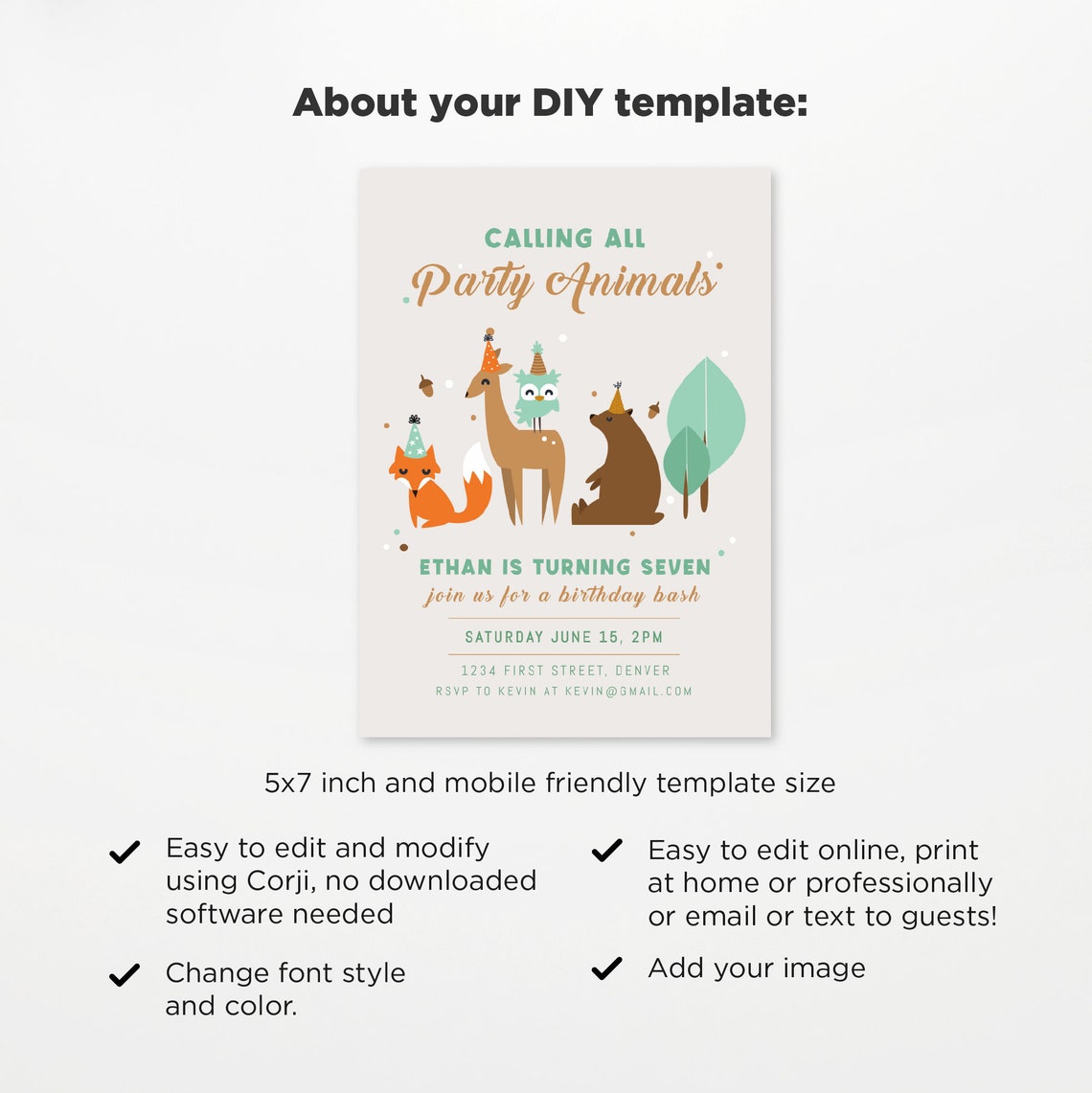 Woodland Animals With Party Hats Forest Animal Theme - Etsy