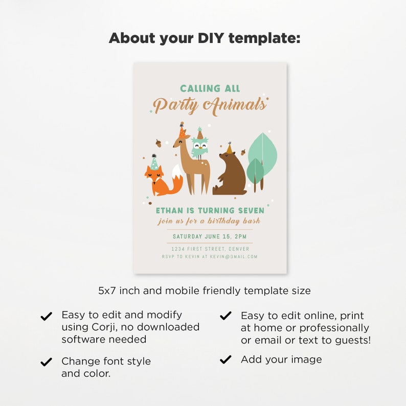 Woodland Animals With Party Hats Forest Animal Theme - Etsy