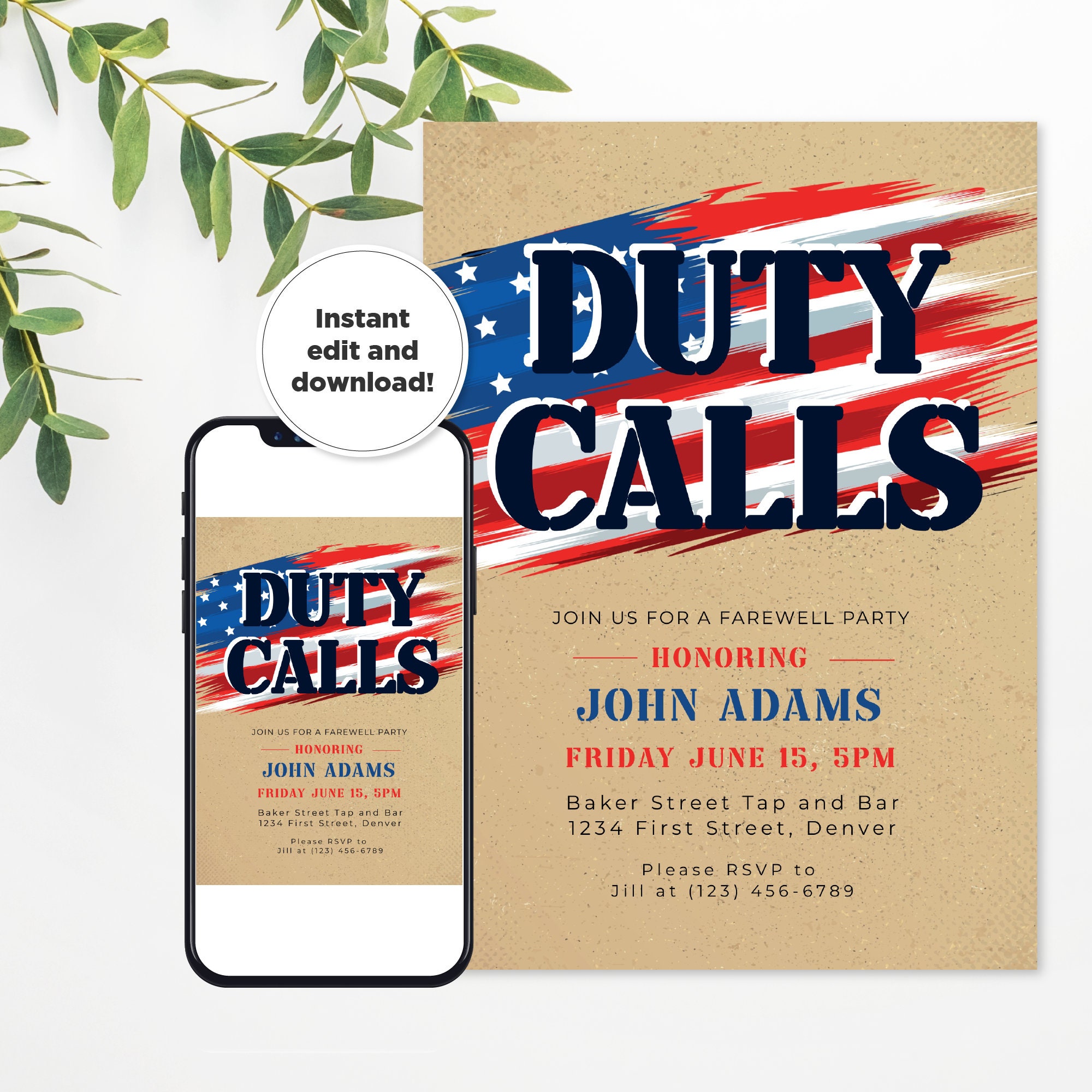 Military Themed Farewell Party Invitation Template With American Flag ...