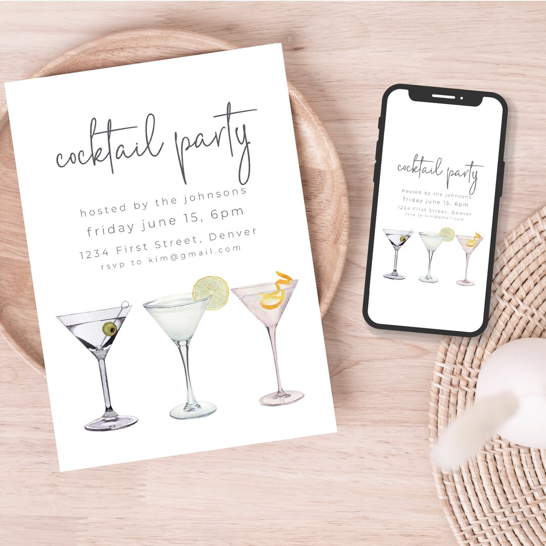 Cocktail Party Invitation Template Martinis Birthday, Retirement ...
