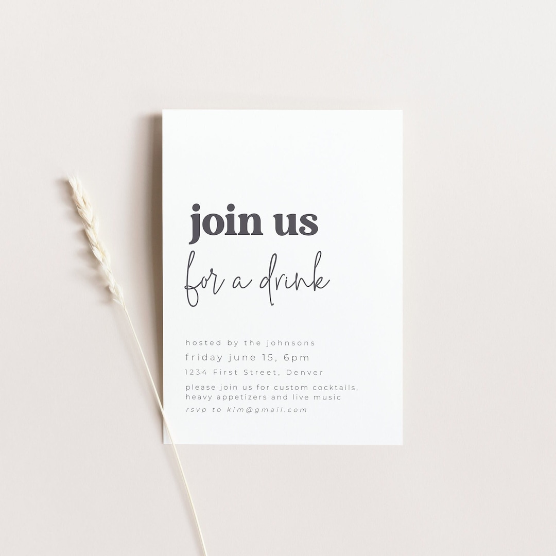 Simple Black and White Join Us Party Invitation Template - Instant Edit ...