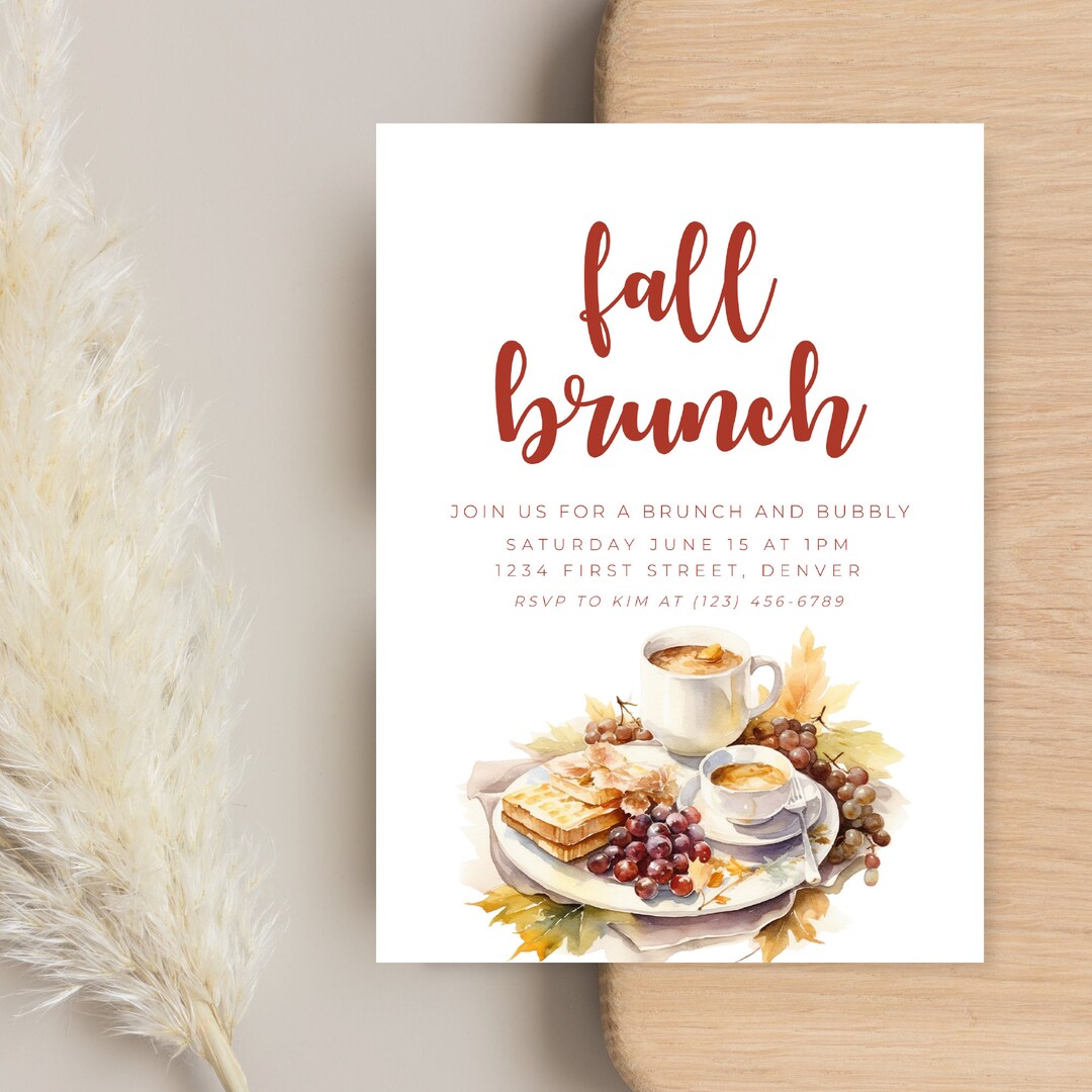 Fall Brunch Party Invitation Template With Waffles and Coffee - Instant ...