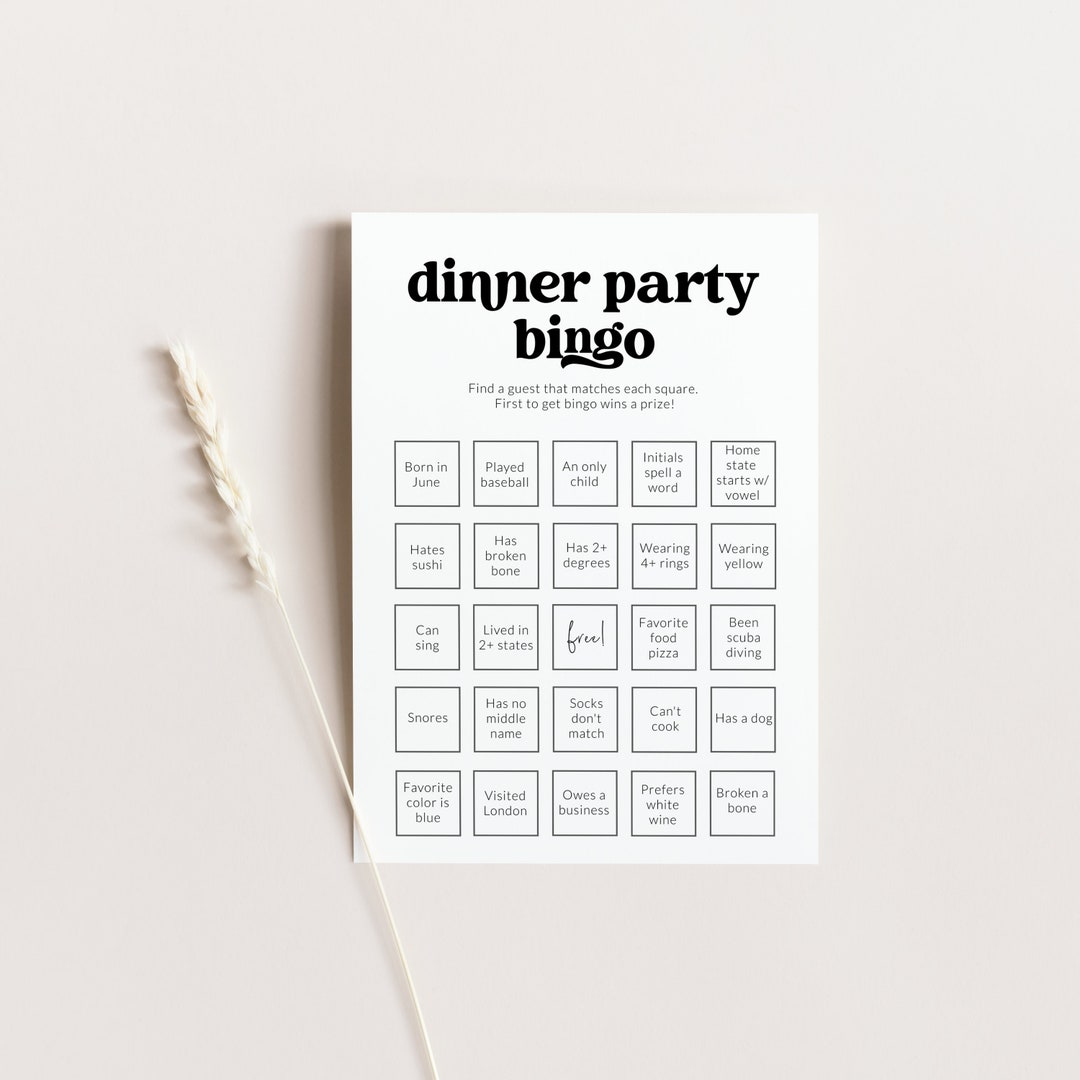 Dinner Party Cocktail Party Bingo, Find the Guest - Instant Edit and ...