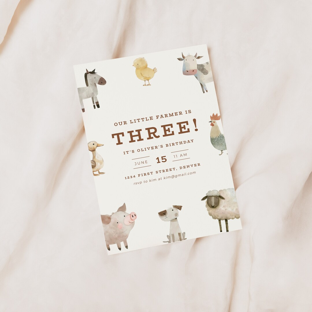 Farm Ranch With Farm Animals Themed Birthday Party Invitation - Instant ...