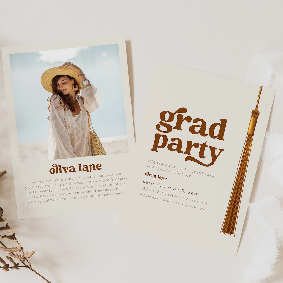 Graduation Party Invitation Template With Photo & Tassel (digital ...