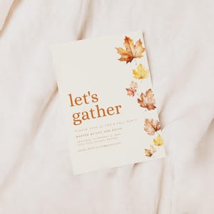 Modern Fall Autumn Cocktail Dinner Invitation With Leaves - Instant ...