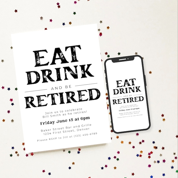 Eat Drink and Retire Party Invitation - Etsy