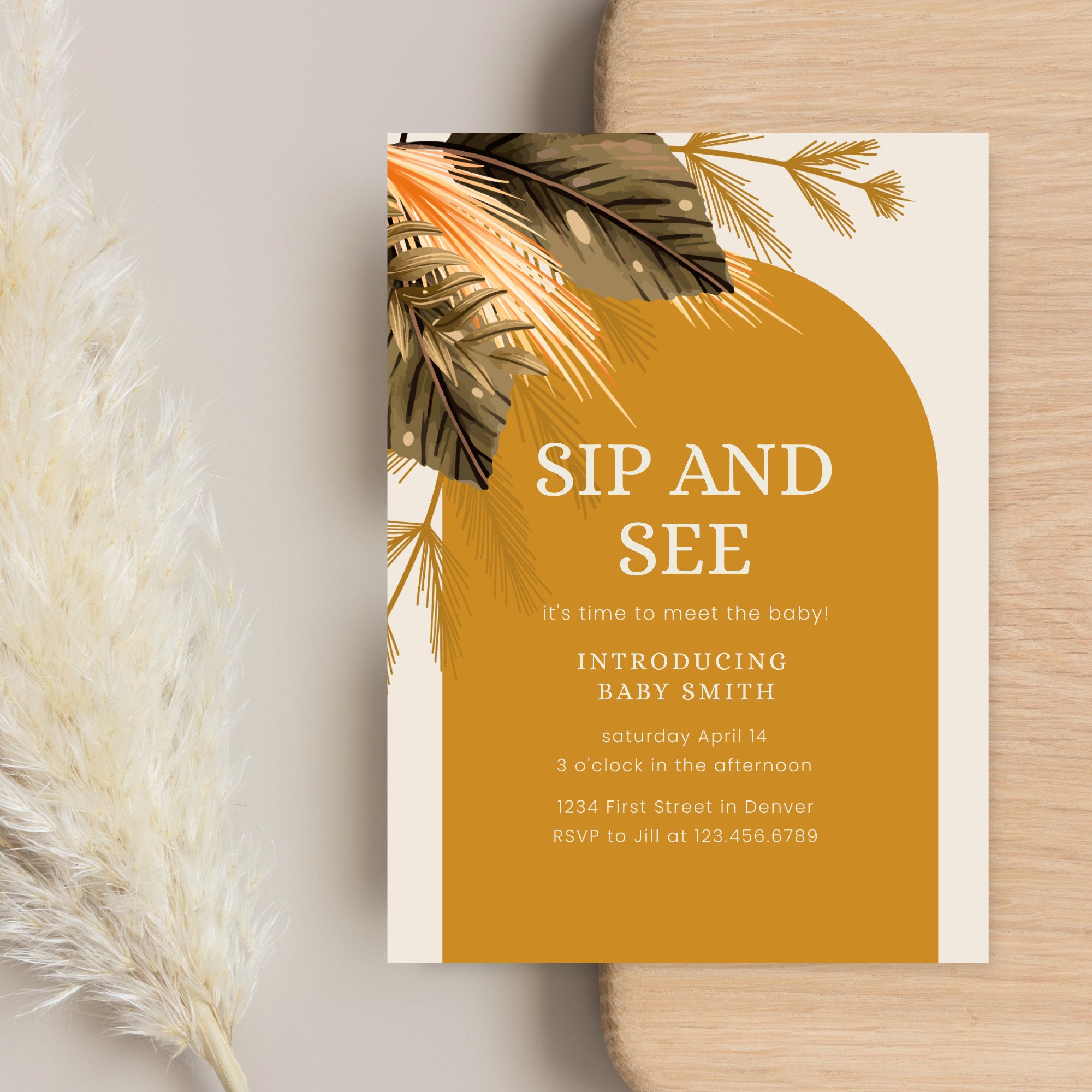 Simple Sip and See Invitation Template With Tropical Plants Leaves and ...