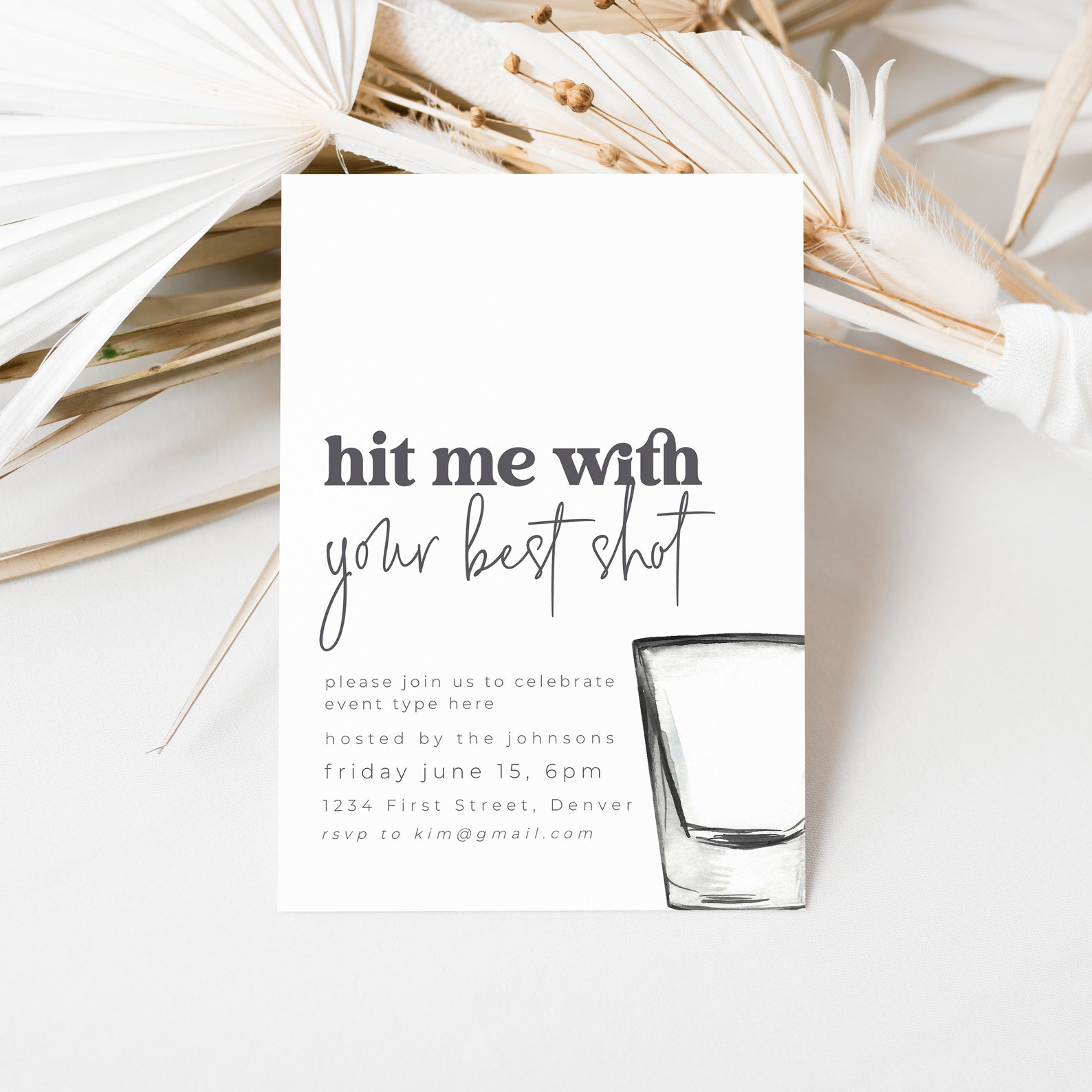 Shot Glass Invitation Template: Housewarming, Birthday (instant ...
