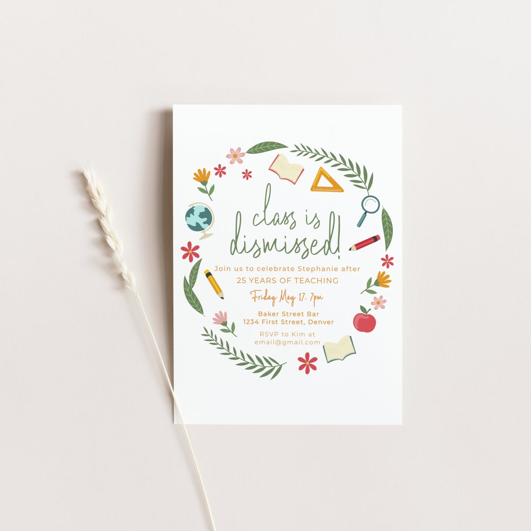 Teacher Retirement Party Invitation: Wreath Design (editable, Digital ...