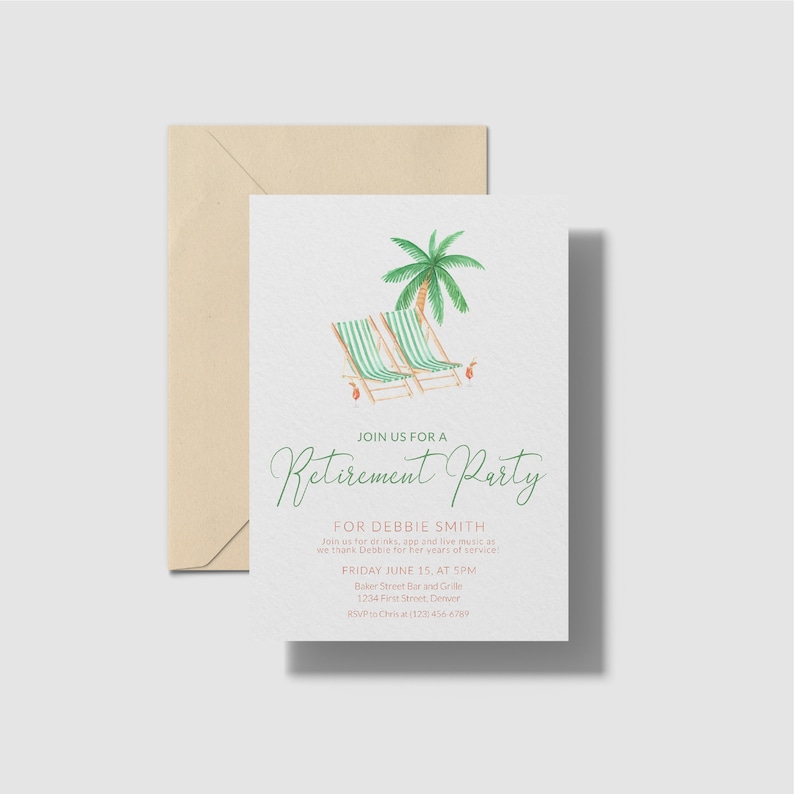 Beach Theme Retirement Party Invitation Template With Two | Etsy