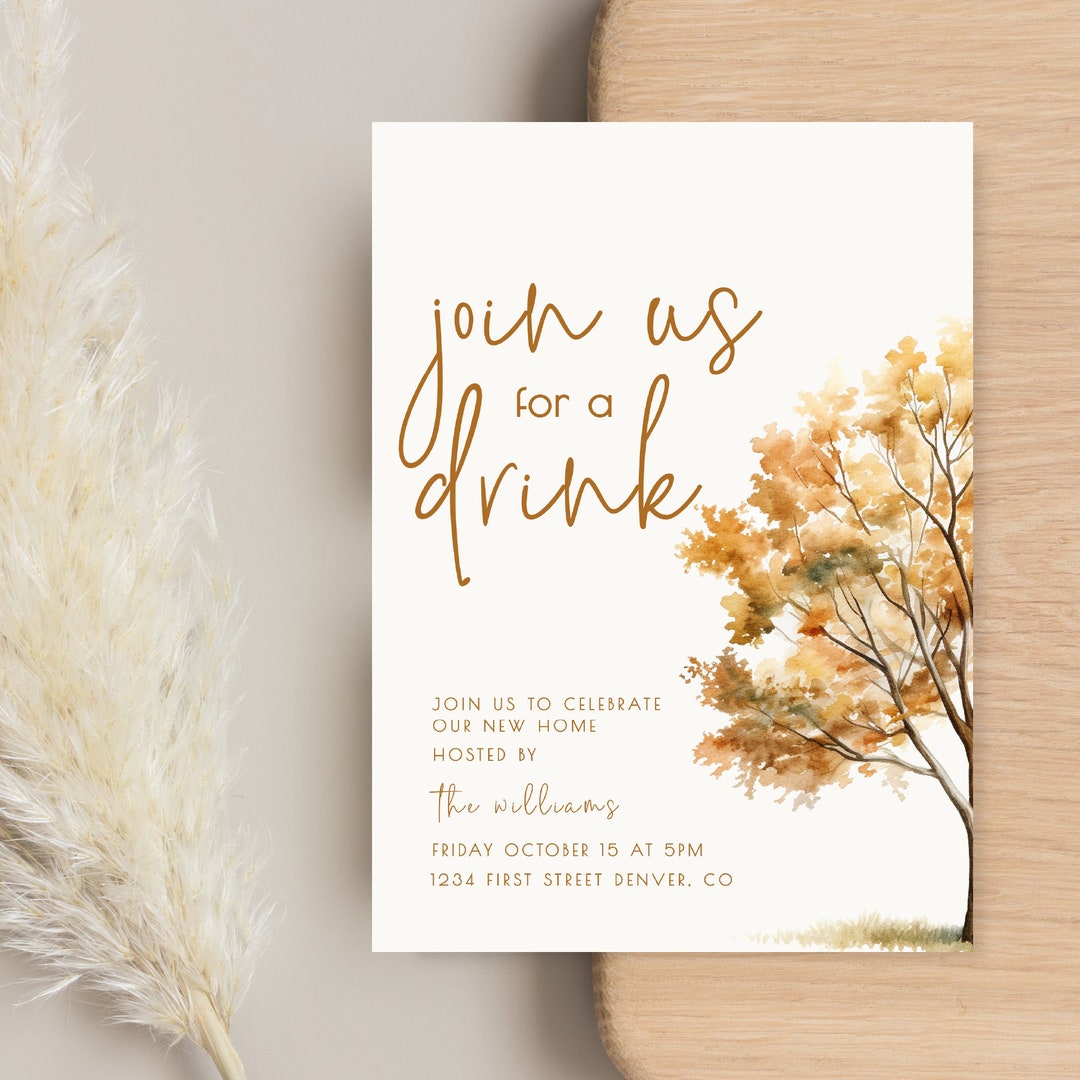 Fall Autumn Join Us for a Drink Housewarming Party Invitation With Tree ...