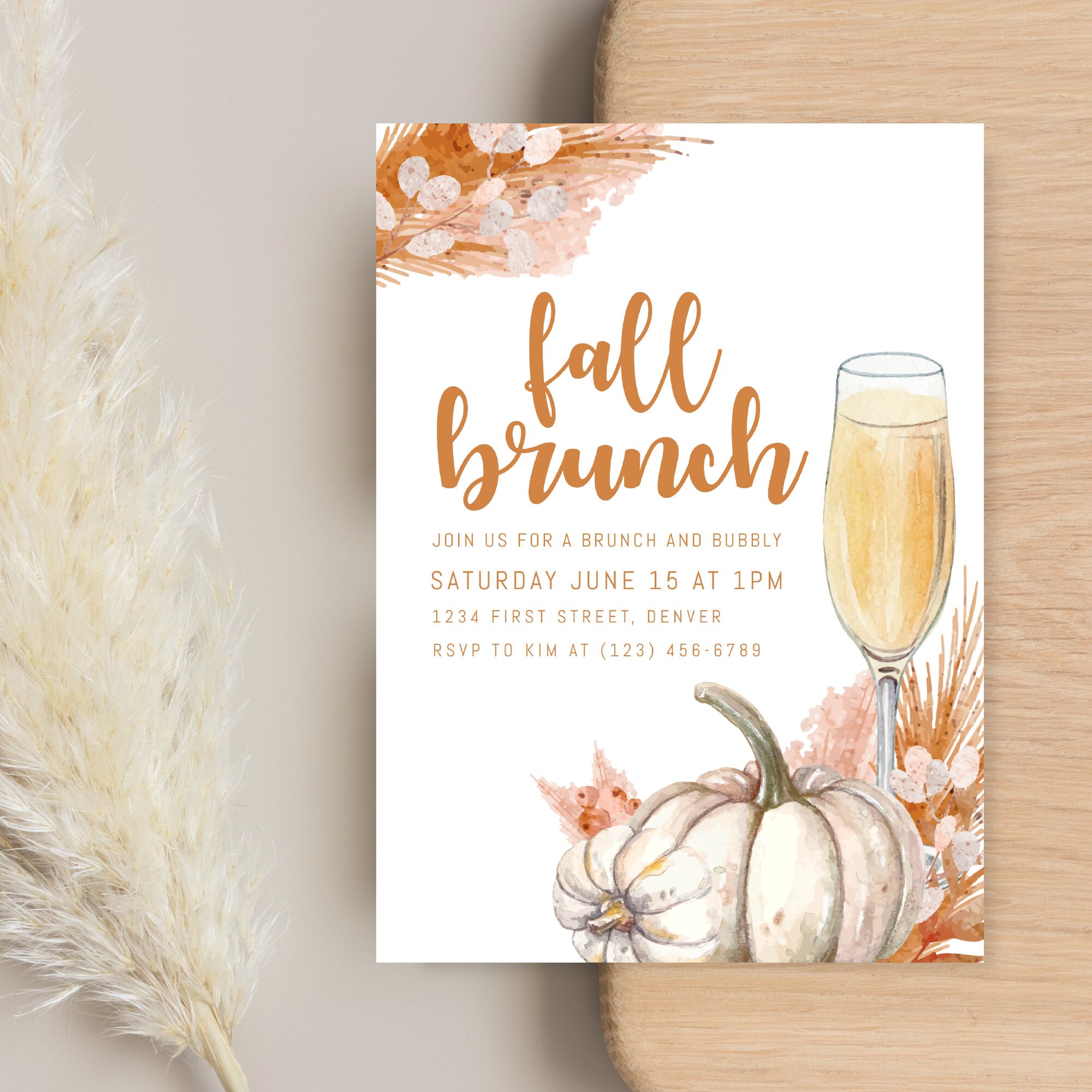 Fall Brunch Party Invitation Template With a Boho Flowers - Etsy