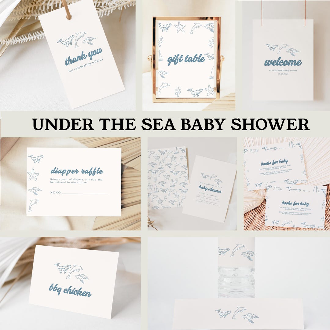 Under the Sea Simple Modern Baby Shower Bundle Set Package - Instant ...