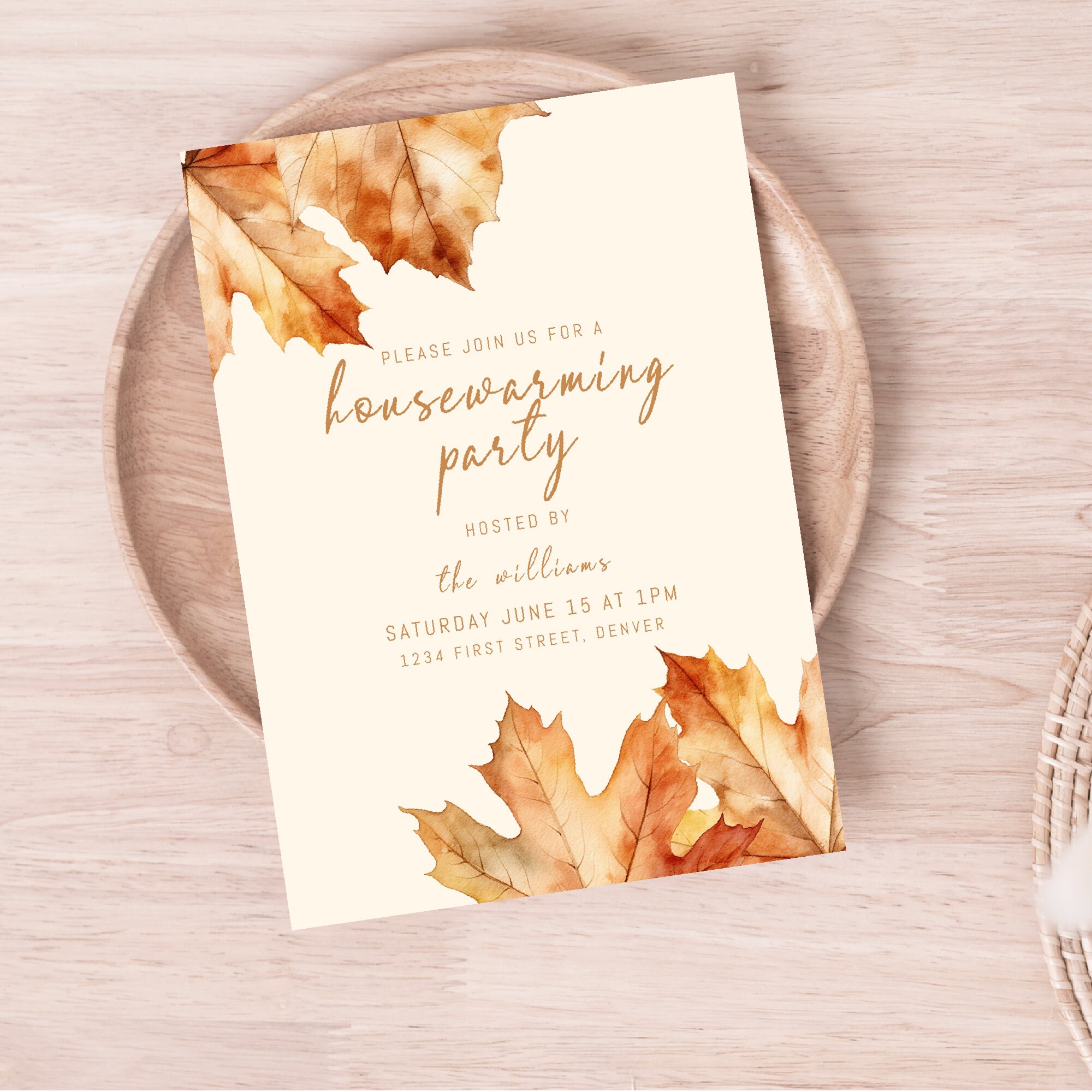 Fall Theme Housewarming Party Invitation Template With Leaves - Instant ...