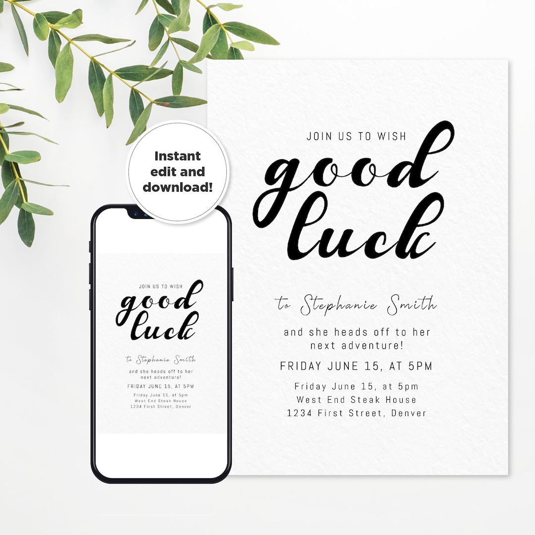 Good Luck Farewell Party Invitation Template - Black and White - Print ...