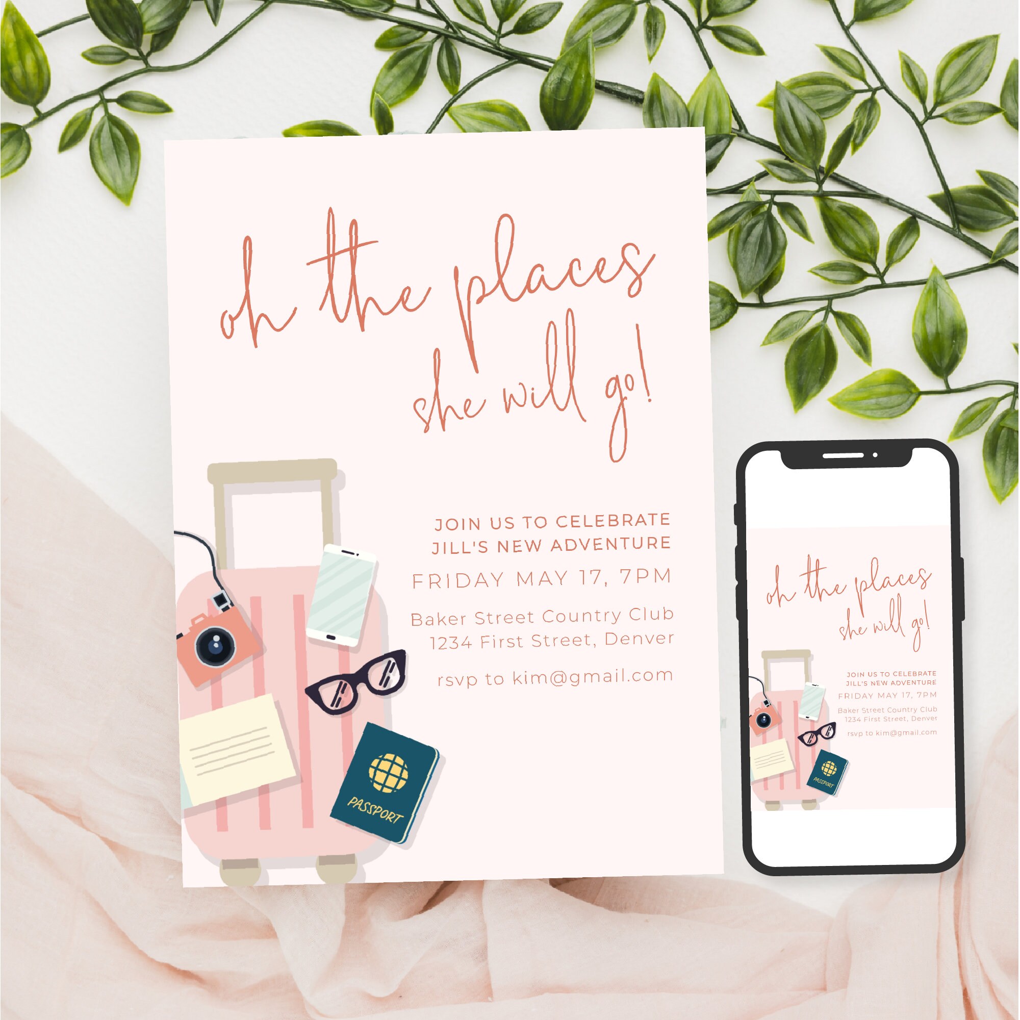 Oh the Places She Will Go Farewell Invitation Template With Travel ...