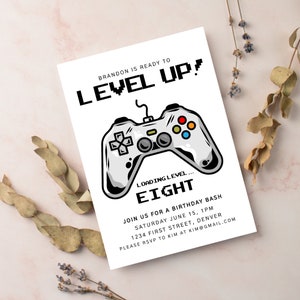 Level up - Arcade/gaming Theme Birthday Party Invitation Template With ...