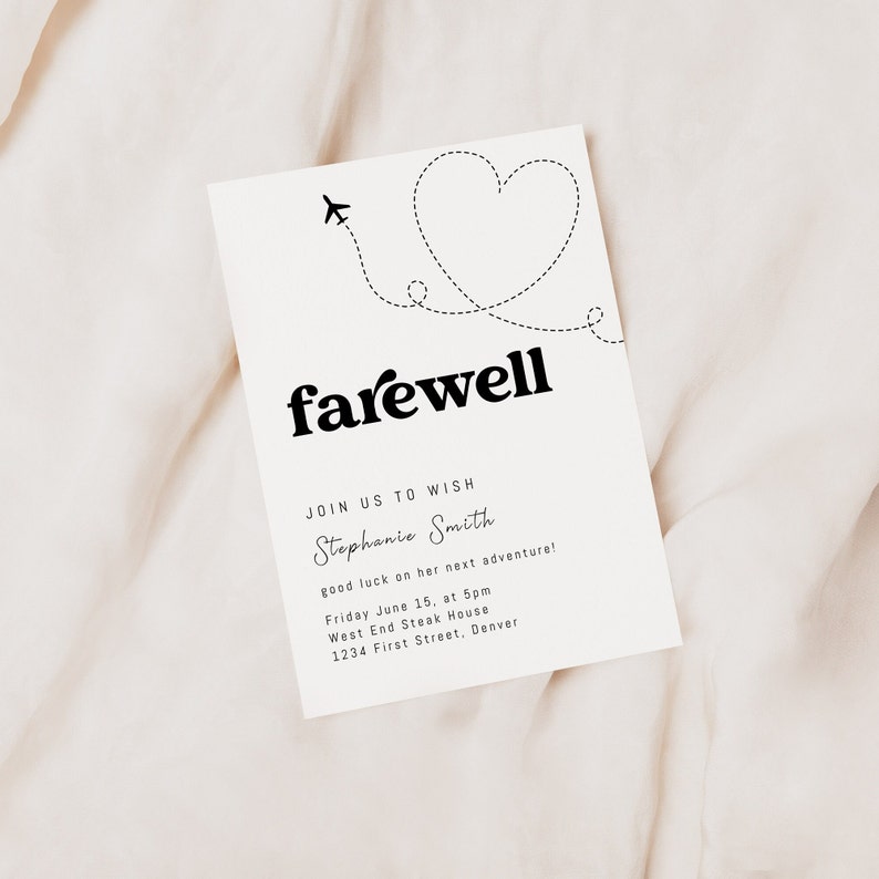 Simple Black and White Farewell Party Invitation Template With - Etsy