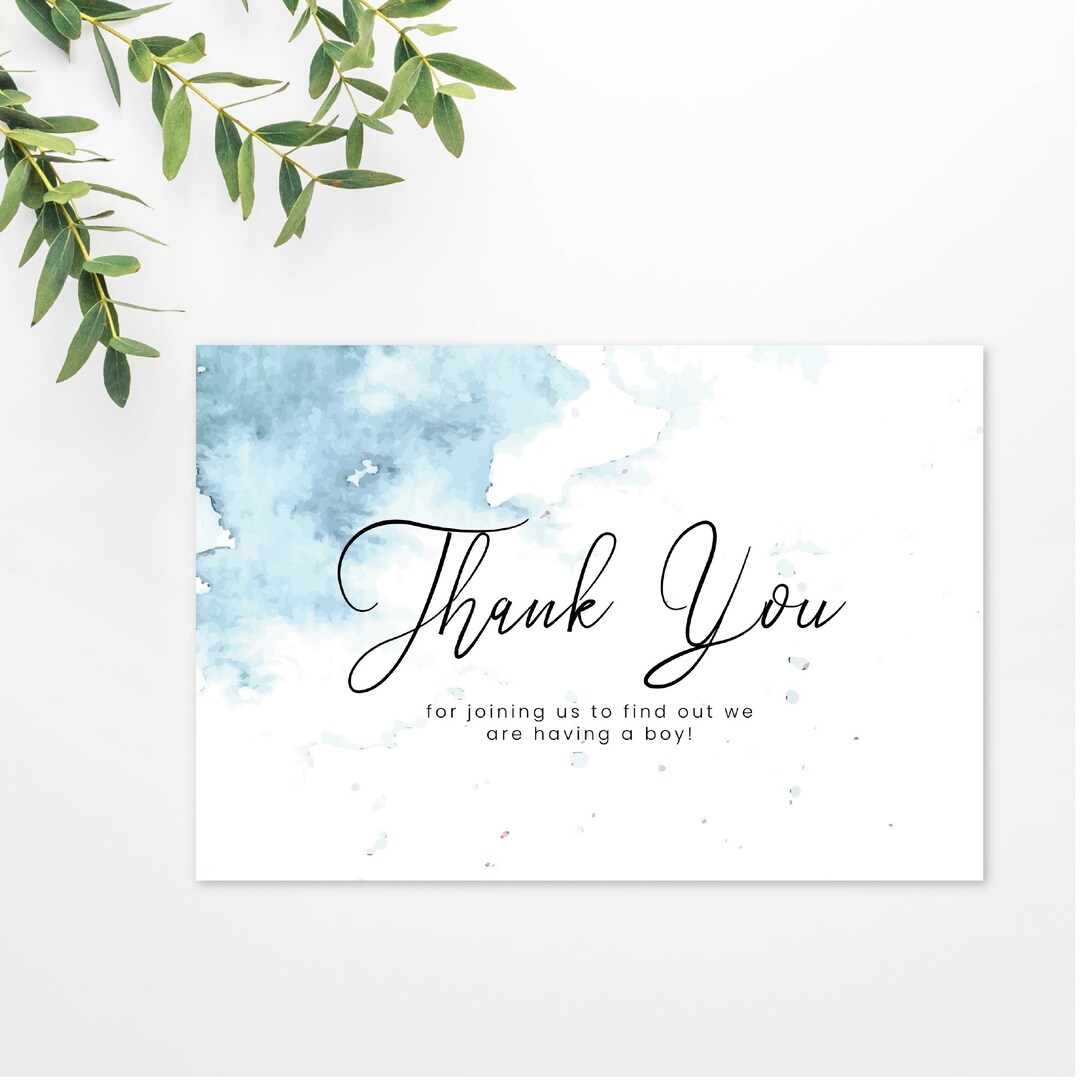 Watercolor Gender Reveal Thank You Postcard - Boy (editable) - Etsy