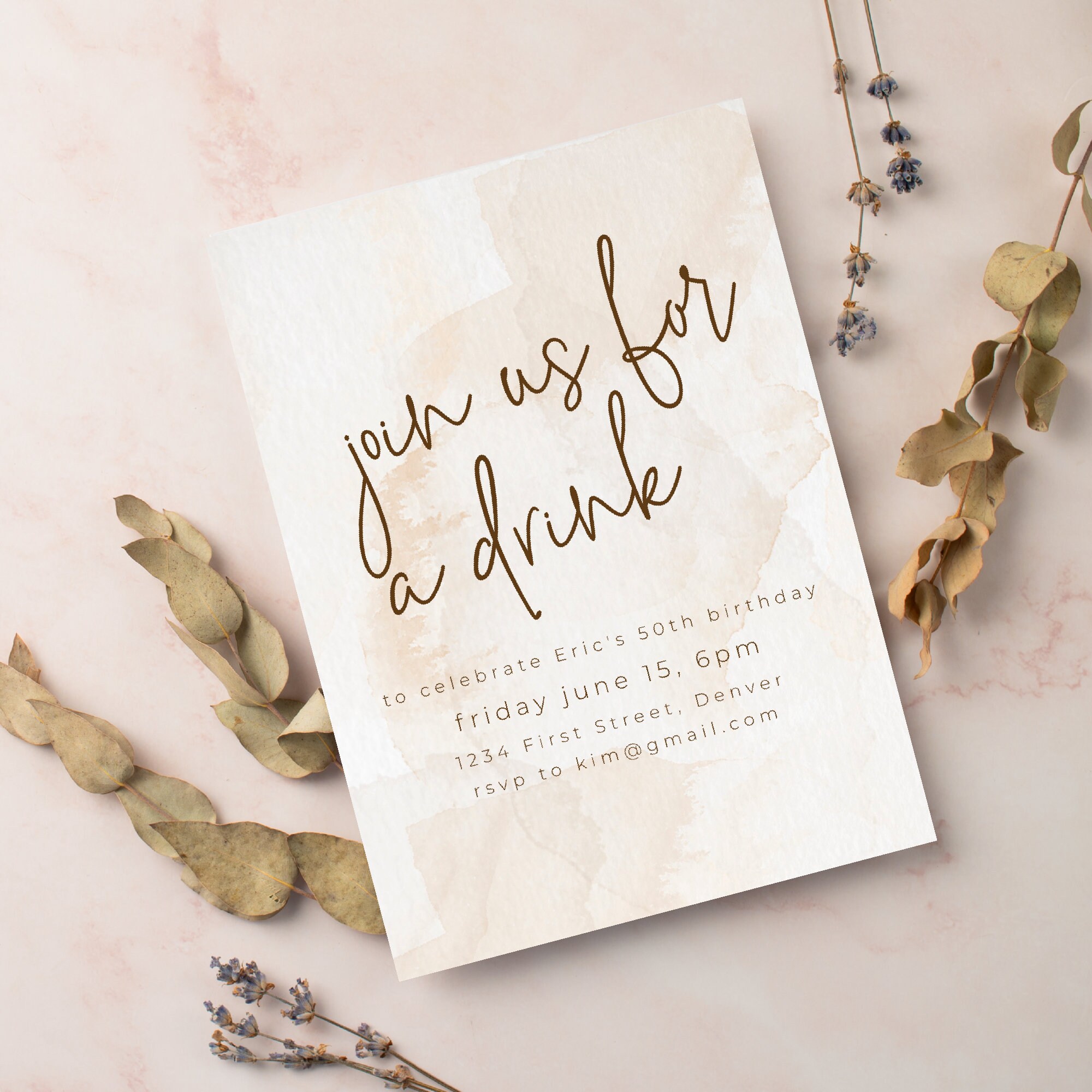 Join Us For A Drink Invitation Template Beige Watercolor Etsy