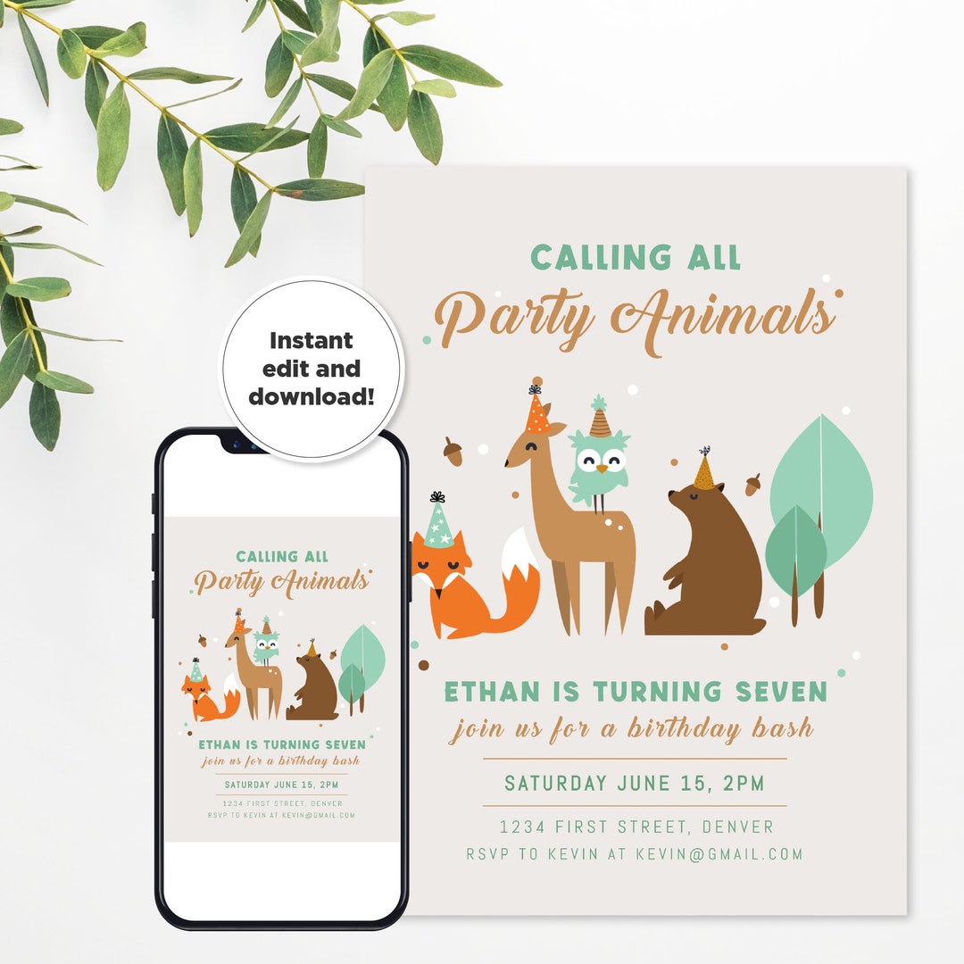 Woodland Animals With Party Hats - Forest Animal Theme Birthday Party ...