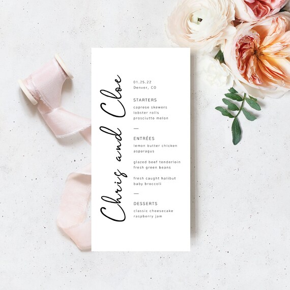 Simple and Modern Menu for Any Event With Large Names - Etsy