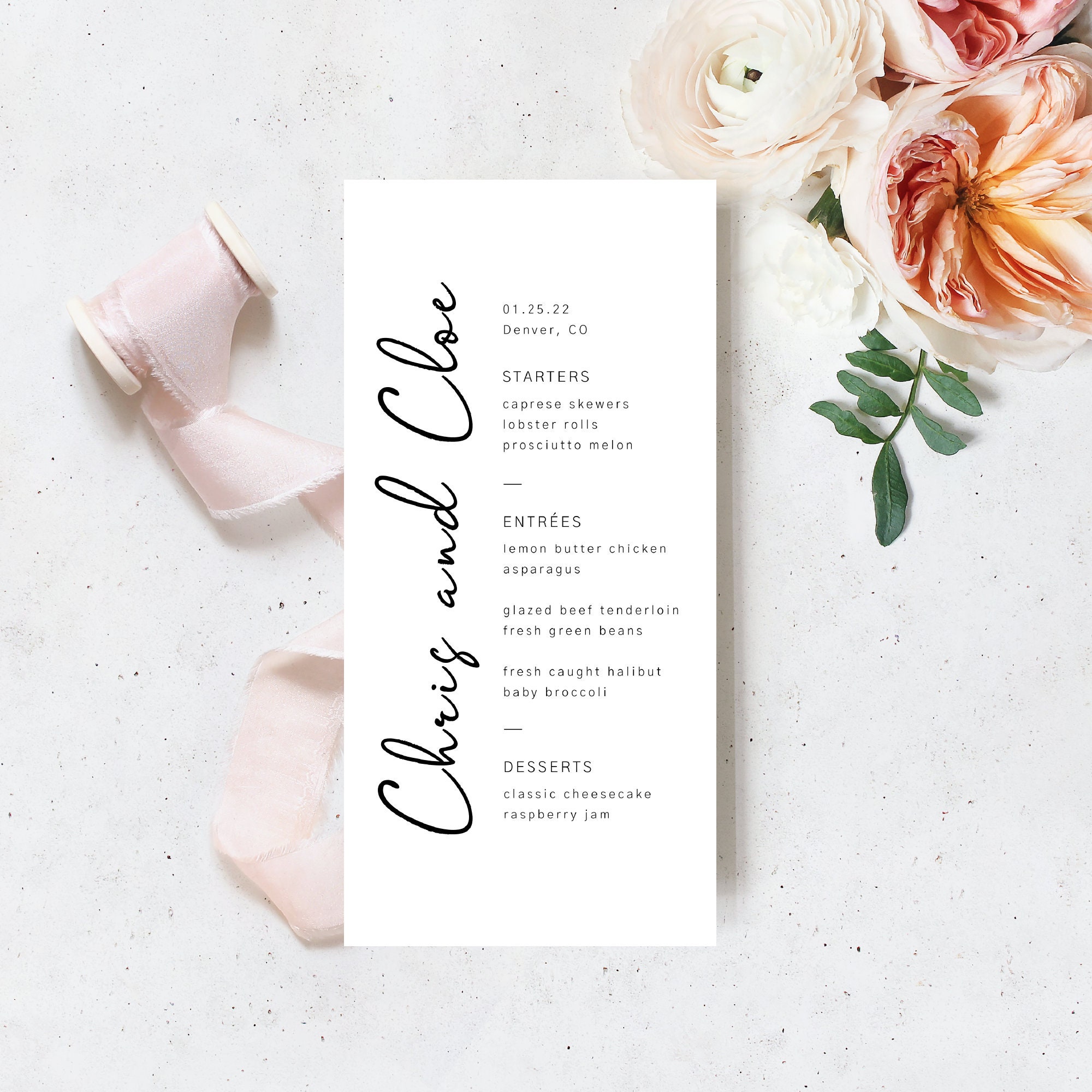 Simple and Modern Menu for Any Event With Large Names Wedding/rehearsal ...