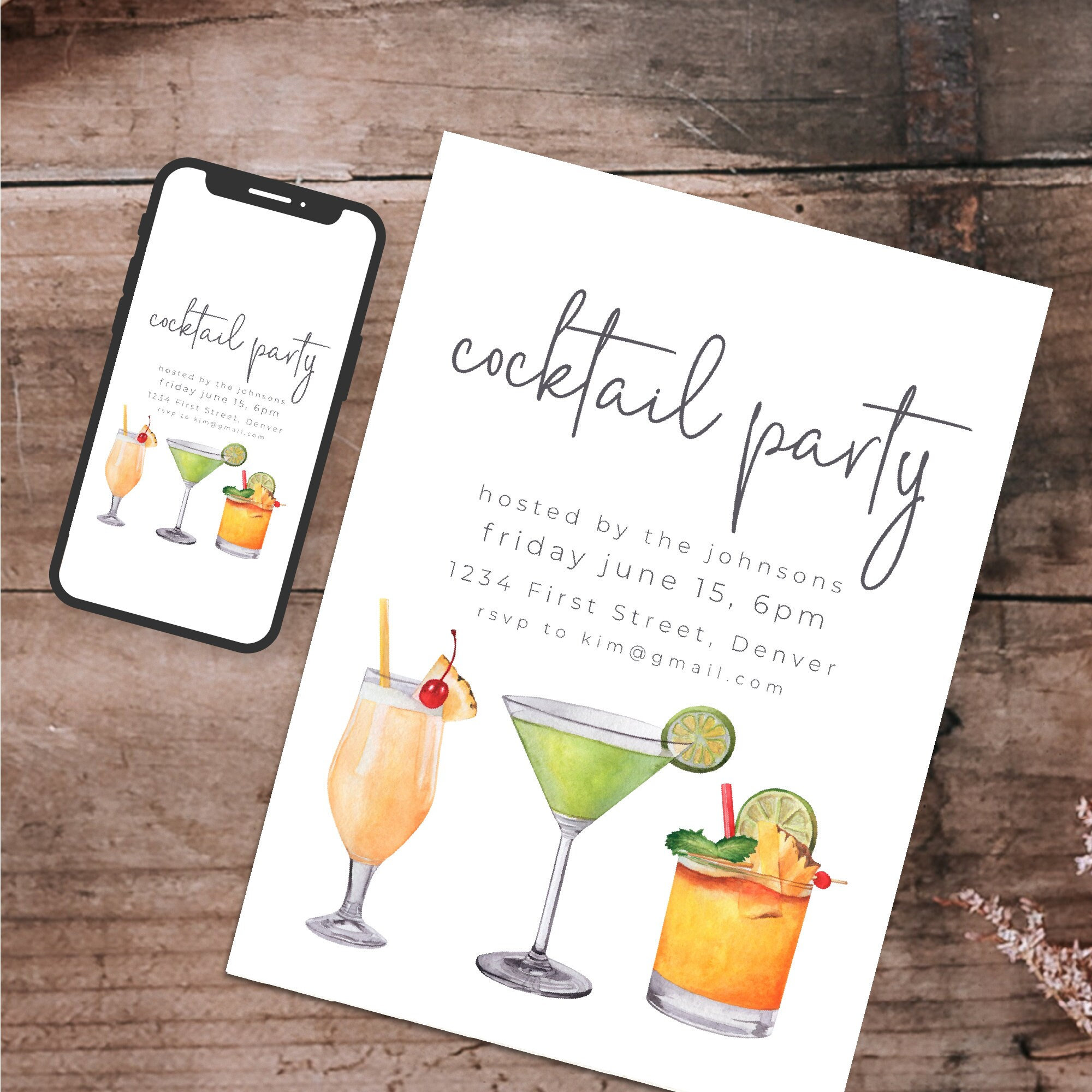 Cocktail Party Invitation Template Tropical Drinks - Etsy