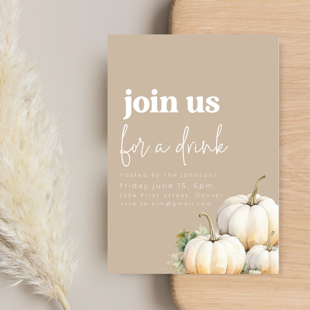 Fall Autumn Join Us Party Invitation Template White Pumpkins - Instant ...