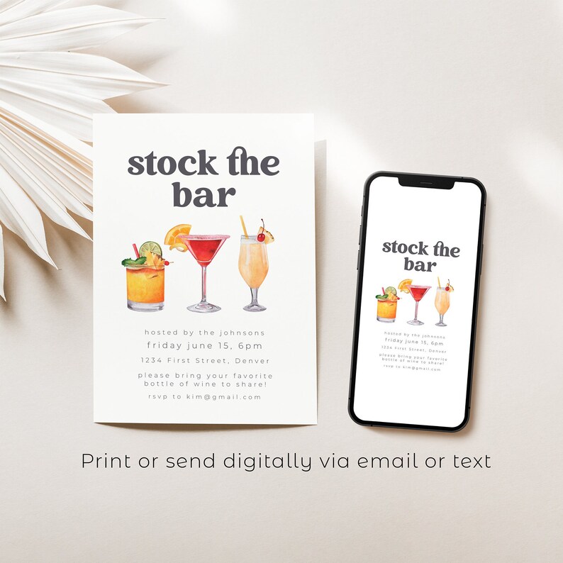 Simple Stock the Bar Invitation Template With Colorful - Etsy