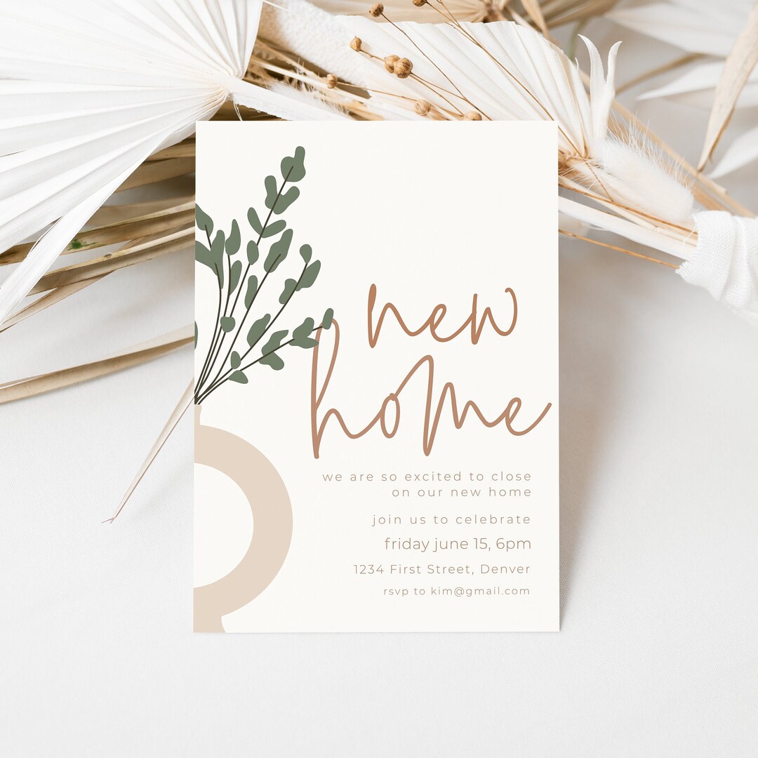 Boho New Home Invitation Template: Vase With Greens (5x7 Inches ...